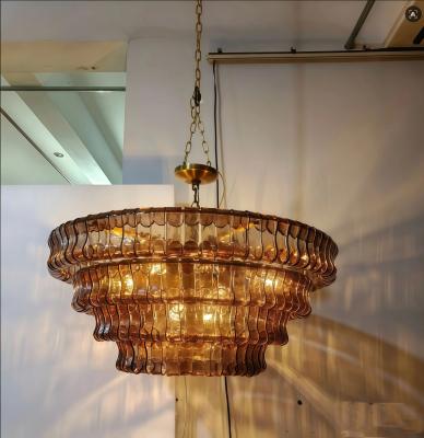 China JYLIGHTING Custom Multi-tiered Amber Curved Glass Chandelier, Brass Frame Round Ceiling Lamp, Luxury Vintage Pendant Light for Villa Living Room & Hotel Lobby Engineering Lighting for sale