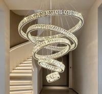 China JYLIGHTING Multi-ring Spiral Crystal Chandelier, Stainless Steel Frame Long Drop Suspension Light, Modern Luxury Ceiling Lamp for High Ceiling Villa Stairwell & Hotel Atrium Engineering Lighting for sale