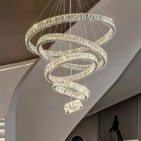 China JYLIGHTING Multi-ring Spiral Crystal Chandelier, Stainless Steel Frame Long Drop Suspension Light, Modern Luxury Ceiling Lamp for High Ceiling Villa Stairwell & Hotel Atrium Engineering Lighting for sale