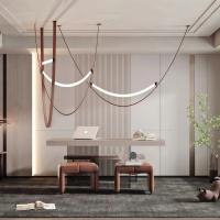 China JYLIGHTING Artistic Arch LED Chandelier with Leather & Silicone Light Strip, Height Adjustable Linear Pendant Lamp for Home & Commercial Space Lighting for sale