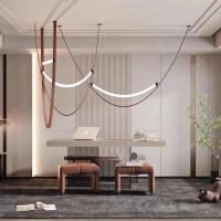 China JYLIGHTING Artistic Arch LED Chandelier with Leather & Silicone Light Strip, Height Adjustable Linear Pendant Lamp for Home & Commercial Space Lighting for sale