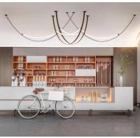 China JYLIGHTING Artistic Arch LED Chandelier with Leather & Silicone Light Strip, Height Adjustable Linear Pendant Lamp for Home & Commercial Space Lighting for sale