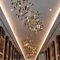 China JYLIGHTING Custom Spiral Stainless Steel Leaf Chandelier, Golden Mirror Metal Suspension Light, Large Art Ceiling Lamp for Hotel Atrium, Lobby & High-Rise Villa Engineering Projects for sale