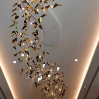China JYLIGHTING Custom Spiral Stainless Steel Leaf Chandelier, Golden Mirror Metal Suspension Light, Large Art Ceiling Lamp for Hotel Atrium, Lobby & High-Rise Villa Engineering Projects for sale