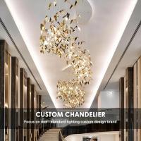 China JYLIGHTING Custom Spiral Stainless Steel Leaf Chandelier, Golden Mirror Metal Suspension Light, Large Art Ceiling Lamp for Hotel Atrium, Lobby & High-Rise Villa Engineering Projects for sale
