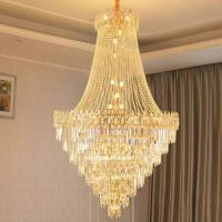 China JYLIGHTING Luxury Tiered Crystal Suspension Chandelier, Golden Tassel Crystal Ceiling Light for Double Height Hall, Grand Stairwell and Commercial Interior Projects for sale