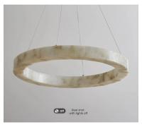 China JYLIGHTING Modern Hollow Ring Alabaster Pendant Light, Brass Framed Spanish Alabaster Chandelier, Decorative Circular Ceiling Light for High-End Interior Projects for sale
