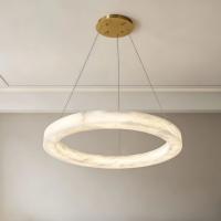 China JYLIGHTING Modern Hollow Ring Alabaster Pendant Light, Brass Framed Spanish Alabaster Chandelier, Decorative Circular Ceiling Light for High-End Interior Projects for sale