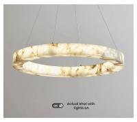 China JYLIGHTING Modern Hollow Ring Alabaster Pendant Light, Brass Framed Spanish Alabaster Chandelier, Decorative Circular Ceiling Light for High-End Interior Projects for sale