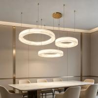 China JYLIGHTING Modern Hollow Ring Alabaster Pendant Light, Brass Framed Spanish Alabaster Chandelier, Decorative Circular Ceiling Light for High-End Interior Projects for sale