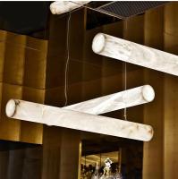 China JYLIGHTING Natural Spanish Alabaster Tube Chandelier with Copper Bracket, Custom Linear Hanging Light, Soft Glow Decorative Lamp for Hotel Lobby & Sales Office Projects for sale