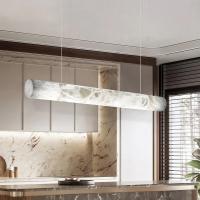 China JYLIGHTING Natural Spanish Alabaster Tube Chandelier with Copper Bracket, Custom Linear Hanging Light, Soft Glow Decorative Lamp for Hotel Lobby & Sales Office Projects for sale