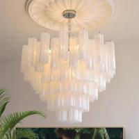 China JYLIGHTING Modern Multi-layer Pink Fluted Glass Chandelier with Iron Bracket, Custom Round Hanging Light, Decorative Ceiling Lamp for Hotel Dining Room & High-end Residential Space for sale