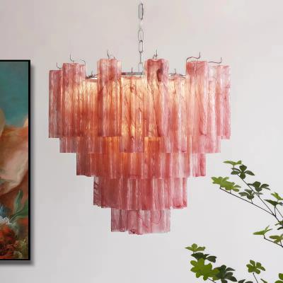 China JYLIGHTING Modern Multi-layer Pink Fluted Glass Chandelier with Iron Bracket, Custom Round Hanging Light, Decorative Ceiling Lamp for Hotel Dining Room & High-end Residential Space for sale