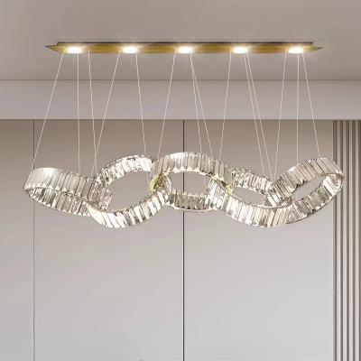 China JYLIGHTING Modern 5 Intertwined Rings Crystal Pendant Light with Stainless Steel Base, Custom Hanging Ceiling Lamp for High-end Commercial & Residential Decoration for sale