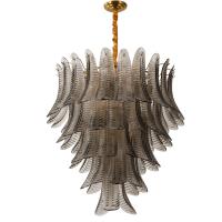 China JYLIGHTING Luxury Amber Glass Chandelier, Layered Leaf-Shaped Pendant Light with Textured Glass Panels for Modern Villas, Hotels, Dining Rooms & Interior Projects for sale