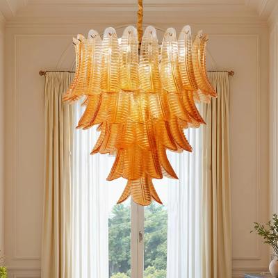 China JYLIGHTING Luxury Amber Glass Chandelier, Layered Leaf-Shaped Pendant Light with Textured Glass Panels for Modern Villas, Hotels, Dining Rooms & Interior Projects for sale