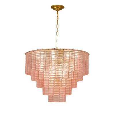 China JYLIGHTING Modern Pendant Light Textured Pink Glass Panels in Multiple Stepped Layers Offering Decorative Light and Shadow Effects for sale