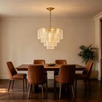 China JYLIGHTING Modern Pendant Light Textured Pink Glass Panels in Multiple Stepped Layers Offering Decorative Light and Shadow Effects for sale