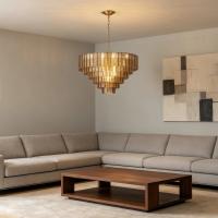 China JYLIGHTING Modern Pendant Light Textured Pink Glass Panels in Multiple Stepped Layers Offering Decorative Light and Shadow Effects for sale