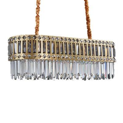China Modern K9 Clear Crystal Bar Rectangle Raindrop Chandelier Lighting LED Ceiling Light Fixture Pendant for Dining Room for sale
