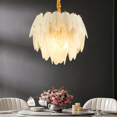China E14 Dining Feather Golden Crystal Pendant Light Modern Hanging for sale