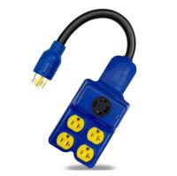 China 5 in 1 Generator Adapter Extension Cord NEMA L14-30P Four 5-20R/5-15R L14-30R 30A 250V RV Power Adapter Durable Rubber Material for sale