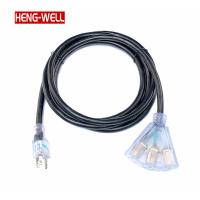China Heavy Duty Outdoor Extension Cord 12/3 SJTW 15A Wire On/Off Light Weatherproof 3 Grounded Outlets Lighted End for sale