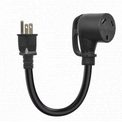 China RV Guard 30 Amp to 110 Volt Adapter Cord 12 Inch NEMA 5-15P to NEMA TT-30R SJTW Wire Type RV Electrical Power Adapter for sale