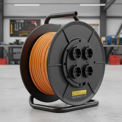China Heavy Duty 16A Retractable Cable Reel with Sockets | 100m 50m 40m 25m 10m IP20 Extension Power Cable for Workshop for sale