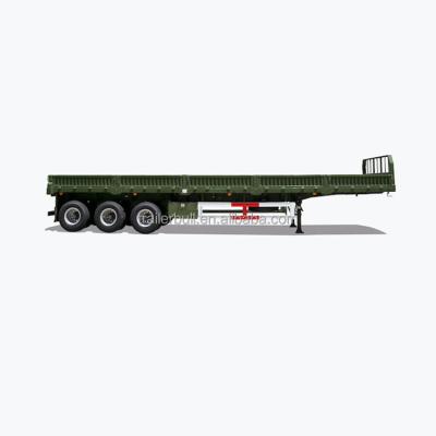 China Versatile and 3-Axle Drop Side Rail Wall Flatbed Semi-Trailer for Heavy Cargo Hauling for sale