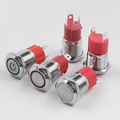 China 10A 16MM Stainless Steel Push Button Switch with LED Power Indicator Latching Momentary 1NO 4pin Flat/High Head IP65 for 220V for sale