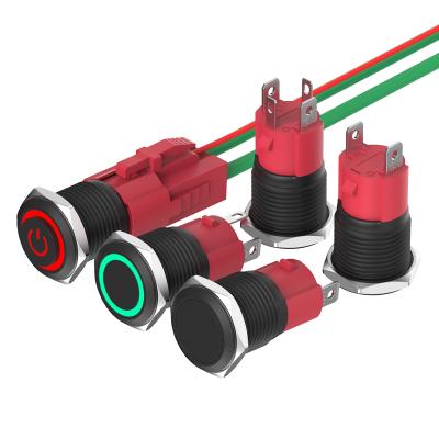 China 16MM Black Aluminum IP65 Ring Illuminated Button Switch 10A High Current 1NO Momentary Latching LED 4-Pin 220V Power for sale