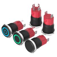 China 16MM Black Aluminum IP65 Ring Illuminated Button Switch 10A High Current 1NO Momentary Latching LED 4-Pin 220V Power for sale
