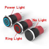 China 16MM Black Aluminum IP65 Ring Illuminated Button Switch 10A High Current 1NO Momentary Latching LED 4-Pin 220V Power for sale