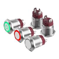 China 16mm Metal Illuminated Power Switch 15A High-Current Self-Locking Momentary Flat Head 1NO (Short Type) with Max. 220v Voltage for sale