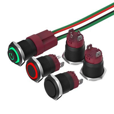 China 15A High Current Self-Locking LED Momentary Industrial Control Power Switch 16MM Alumina Push Button 1NO Waterproof IP65 Max for sale
