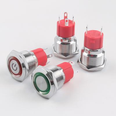 China 19mm Metal Push Button Switch 10A High Current Latching Momentary LED 1NO 4Pins Flat Head High Head Switch IP65 Max Voltage 220V for sale