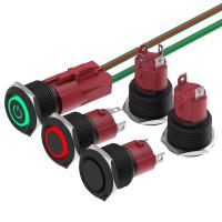 China 10A High Current Black Aluminum Self-Locking Push Button Switch 19mm Black Shell 4-Pin Waterproof 1NO LED Momentary Switch 220V for sale