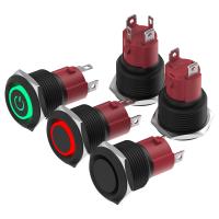 China 10A High Current Black Aluminum Self-Locking Push Button Switch 19mm Black Shell 4-Pin Waterproof 1NO LED Momentary Switch 220V for sale