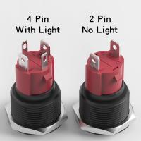 China 10A High Current Black Aluminum Self-Locking Push Button Switch 19mm Black Shell 4-Pin Waterproof 1NO LED Momentary Switch 220V for sale