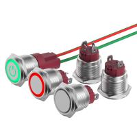 China 15A High Current Short Style IP65 Alumina Push Button Switch 19mm Self-Locking with LED 1NO 4-Pins with Wire for sale