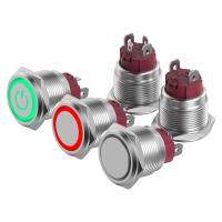 China 15A High Current Short Style IP65 Alumina Push Button Switch 19mm Self-Locking with LED 1NO 4-Pins with Wire for sale