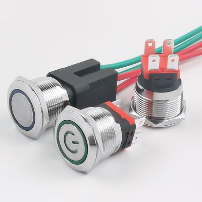 China 22MM Metal Push Button Switch 10A High Current 2NO Latching Momentary 4Pins Power Switch LED Wire IP65 Level Max Voltage 220V for sale