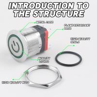 China 22MM Metal Push Button Switch 10A High Current 2NO Latching Momentary 4Pins Power Switch LED Wire IP65 Level Max Voltage 220V for sale