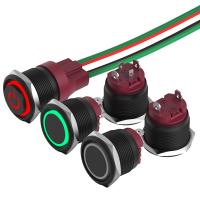 China HongYe 22mm Metal Push Button Switch 15A High Current Alumina Black Housing Self-Locking Momentary 1NO IP65 Max 220V LED Ring for sale