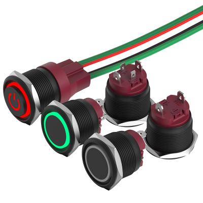 China HongYe 22mm Metal Push Button Switch 15A High Current Alumina Black Housing Self-Locking Momentary 1NO IP65 Max 220V LED Ring for sale