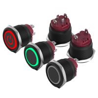 China HongYe 22mm Metal Push Button Switch 15A High Current Alumina Black Housing Self-Locking Momentary 1NO IP65 Max 220V LED Ring for sale