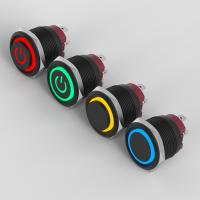 China HongYe 22mm Metal Push Button Switch 15A High Current Alumina Black Housing Self-Locking Momentary 1NO IP65 Max 220V LED Ring for sale