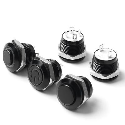 China 12mm  Ultra Short Oxidized Black Metal Push Button Switch  3-6V 12-24V LED Light Momentary Reset Waterproof for sale